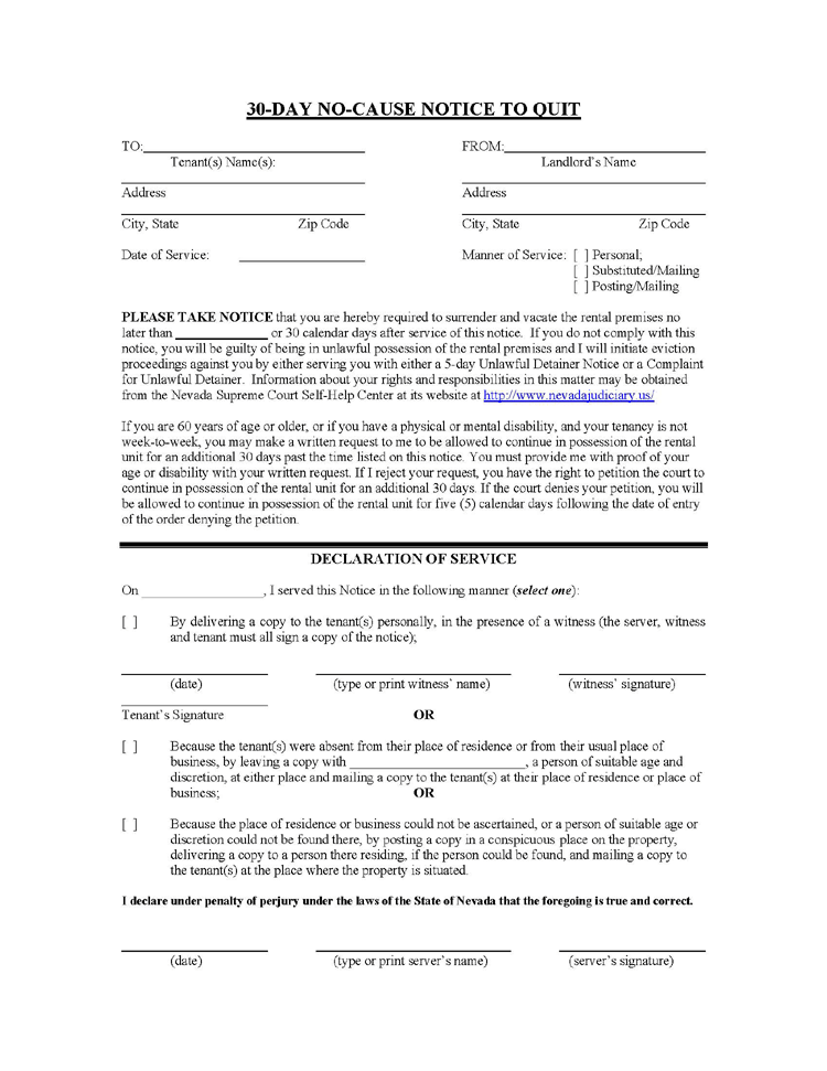 30 Day Notice To Vacate Nevada Template
