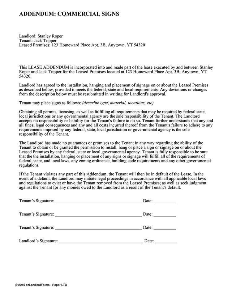 Commercial Sign Addendum | EZ Landlord Forms
