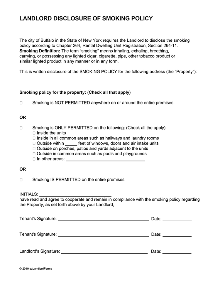 Buffalo Disclosure of Smoking Policy | EZ Landlord Forms